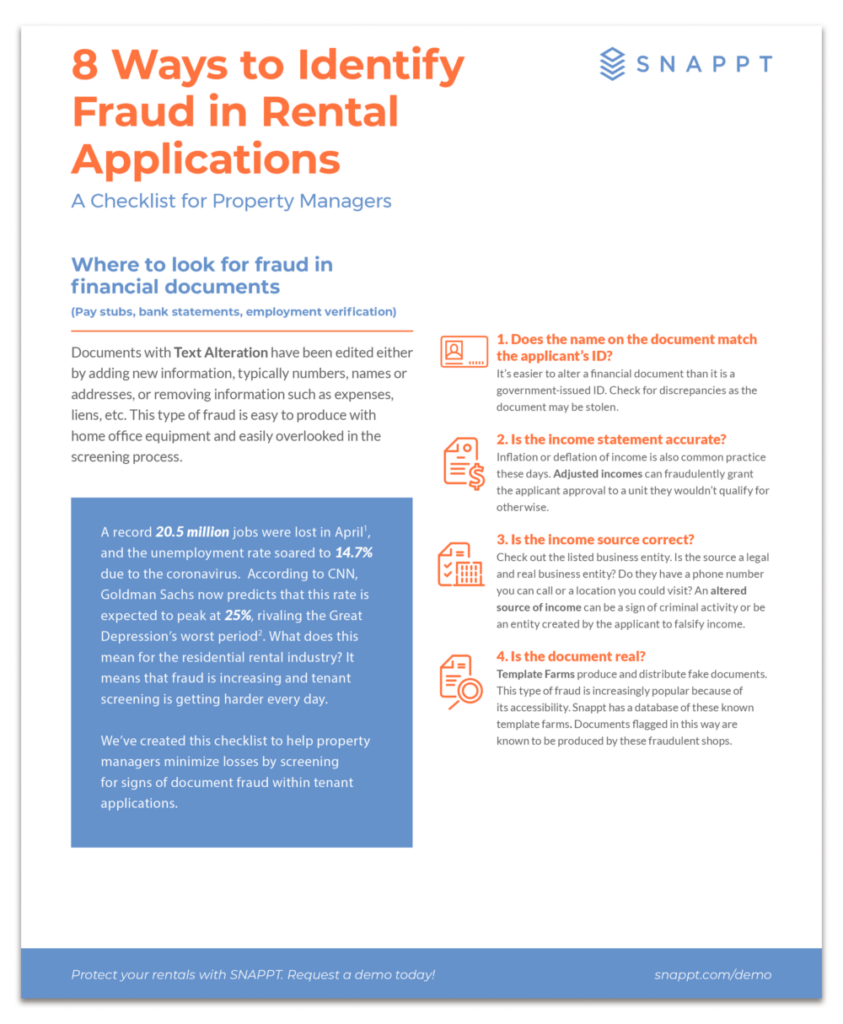 Rental Applications Fraud Checklist - Snappt